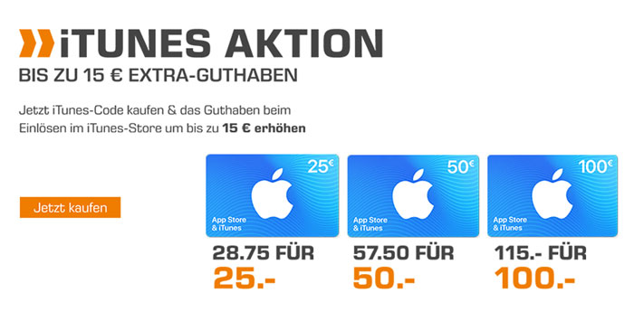 iTunes Guthabenkarten mit 15% Extra-Guthaben bei Saturn