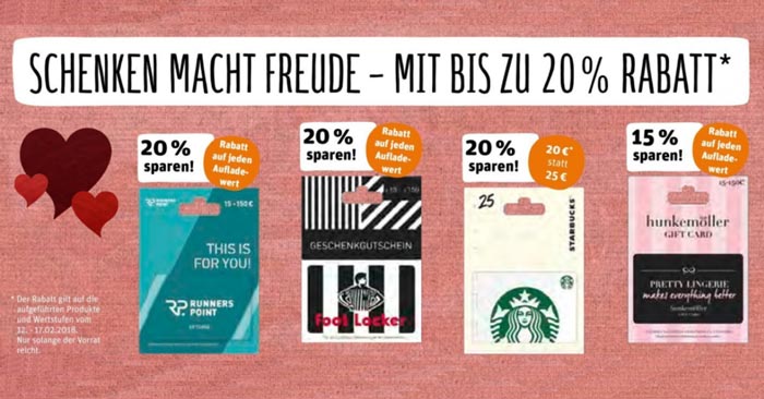 REWE Gutscheinkarten Aktion: bis zu 20% Rabatt auf Starbucks, etc.