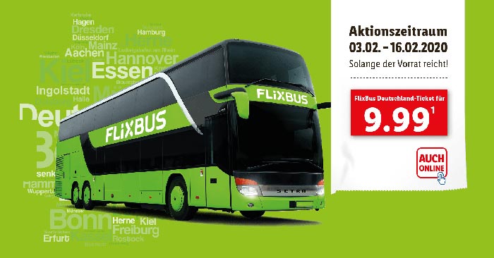 LIDL FlixBus Ticket - Quer durch Deutschland Ticket für 9,99€