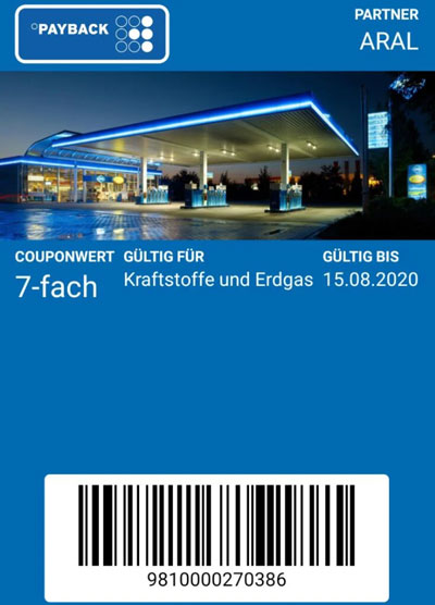 Payback ARAL Coupon: 7-fach Punkte auf Kraftstoff (3,5 Cent Ersparnis)