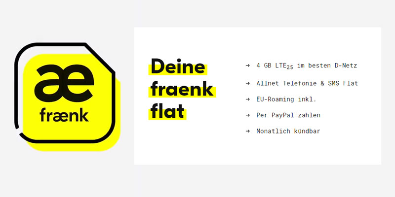 fraenk Handytarif: 4 GB LTE im Telekom Netz & Allnet-Flat für 10€/Monat