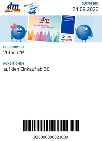 Payback dm Coupons: 20-fach Payback Punkte bei dm (= 10%)
